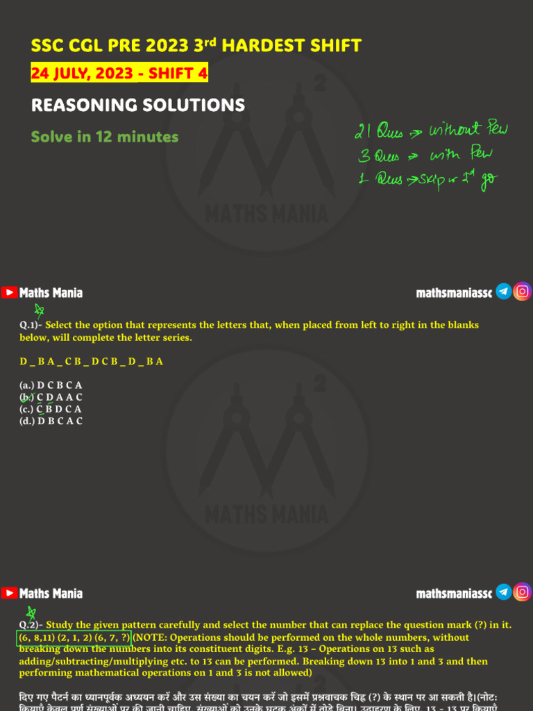 SSC CGL 2023 Shift 4 Reasoning Solutions | PDF