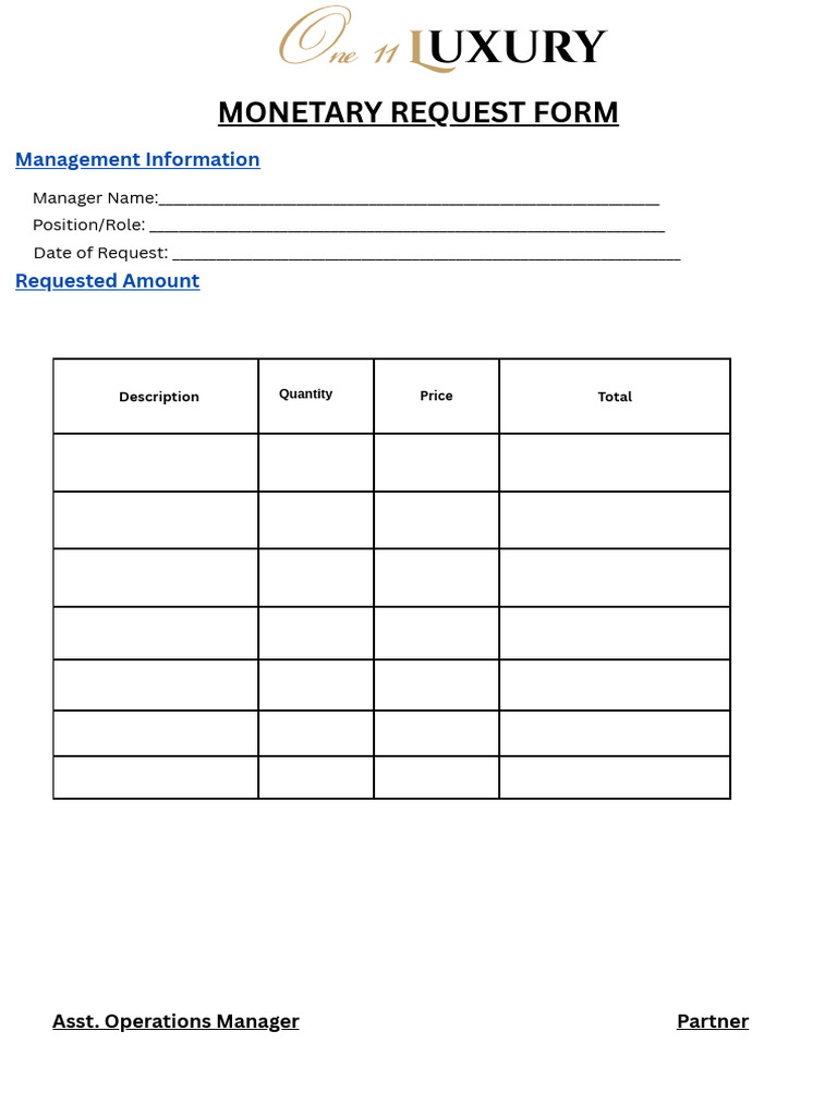MONETERY REQUEST Table FORM | PDF