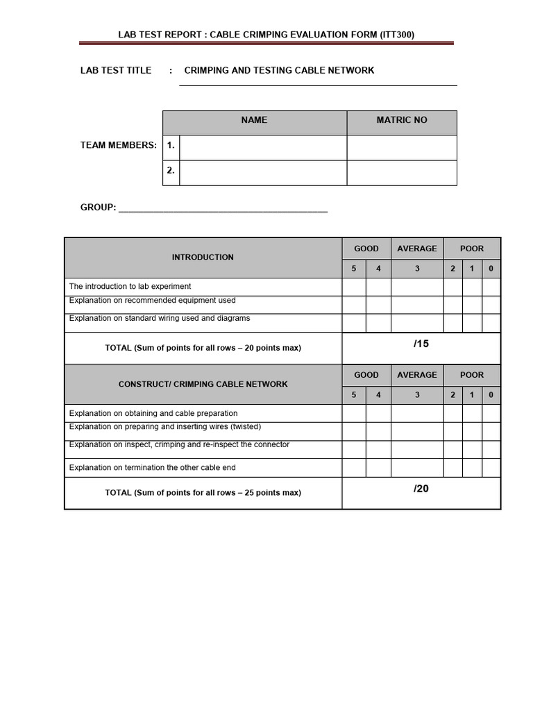 Rubrics Lab Test Report Template Crimping Cabling | PDF | Electronics ...