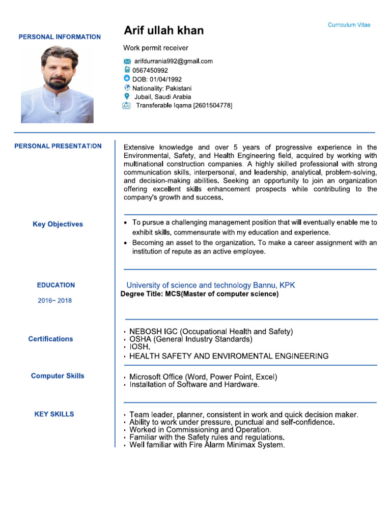 WPR Arif Ullah Khan CV | PDF