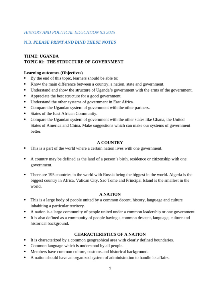s.3 History and Pol Education Notes 2025 | PDF | Legislature | Forms Of ...