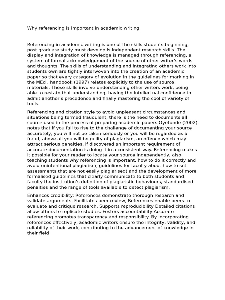 Why Referencing Is Important in Academic Writing | PDF | Plagiarism ...