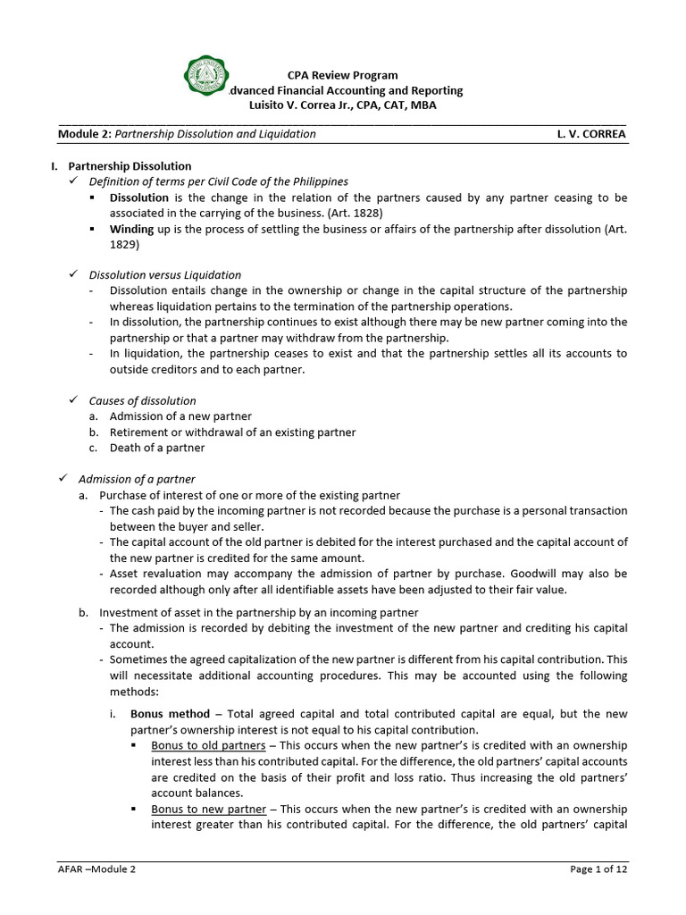 Module 2 Partnership Dissolution And Liquidation Pdf Debits And