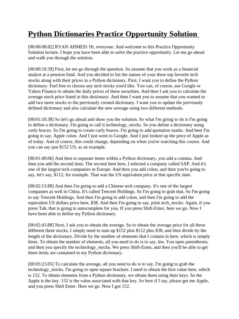 Python Dictionaries Practice Opportunity Solution | PDF | Bracket | Average