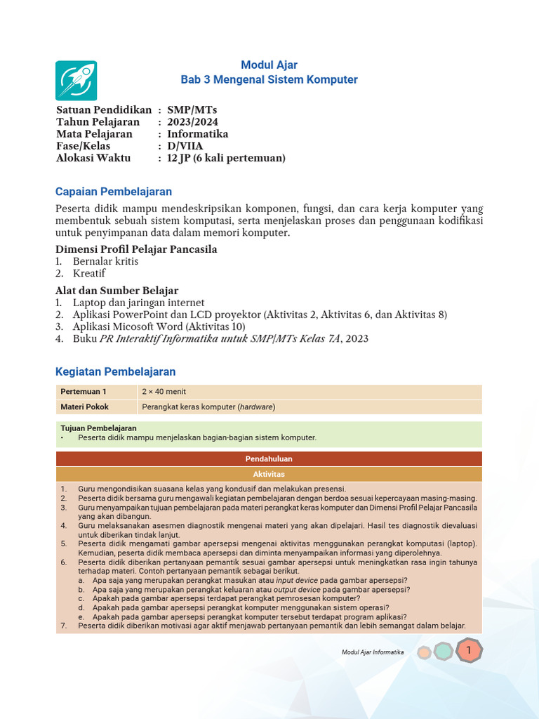 Modul Ajar Informatika 7A 2023-2024 Bab 3 | PDF