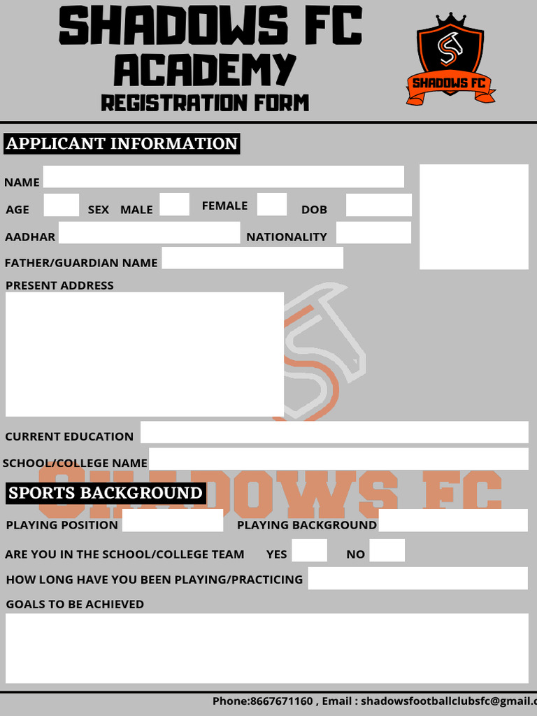 SHADOWS FC Registration Form | PDF