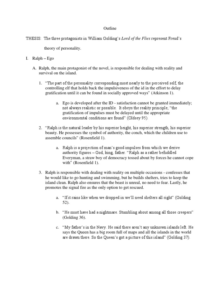 Lord of The Flies Essay Outline Topic: Ego, Superego & Id | Download ...