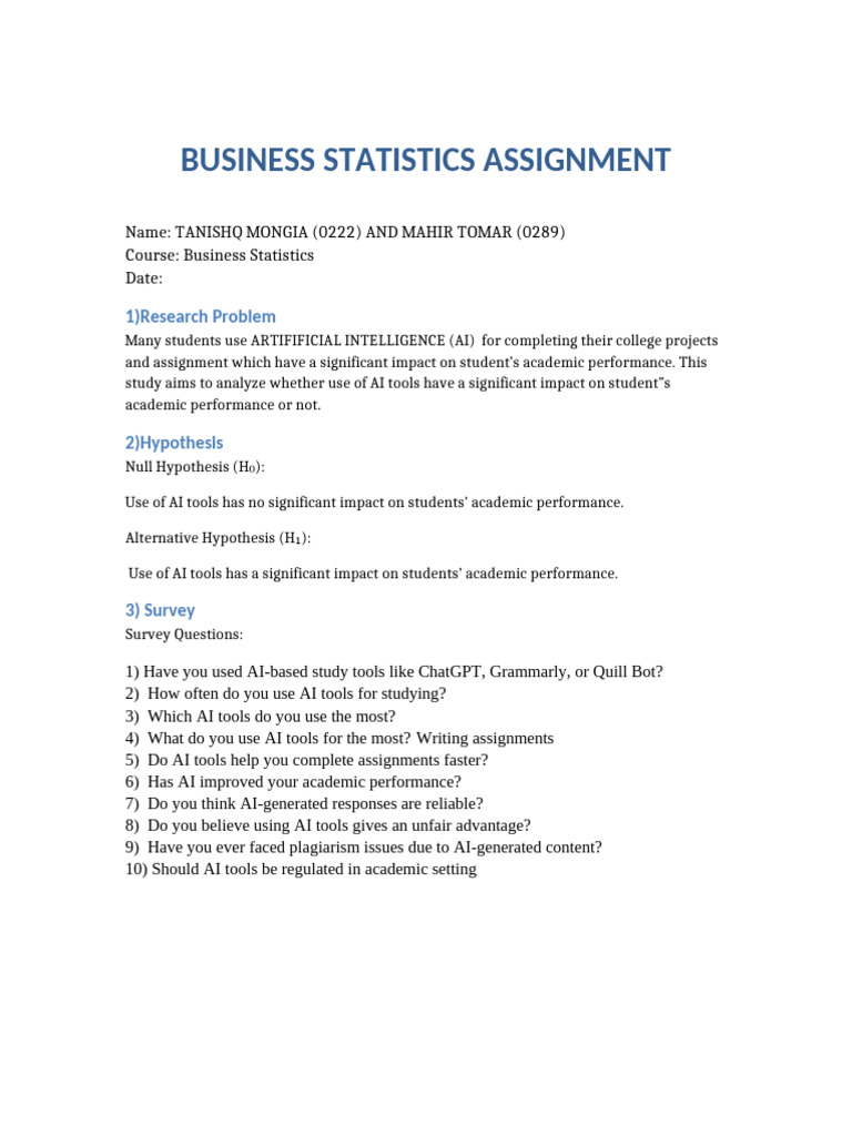 Business Statistics Sample Assignment | PDF