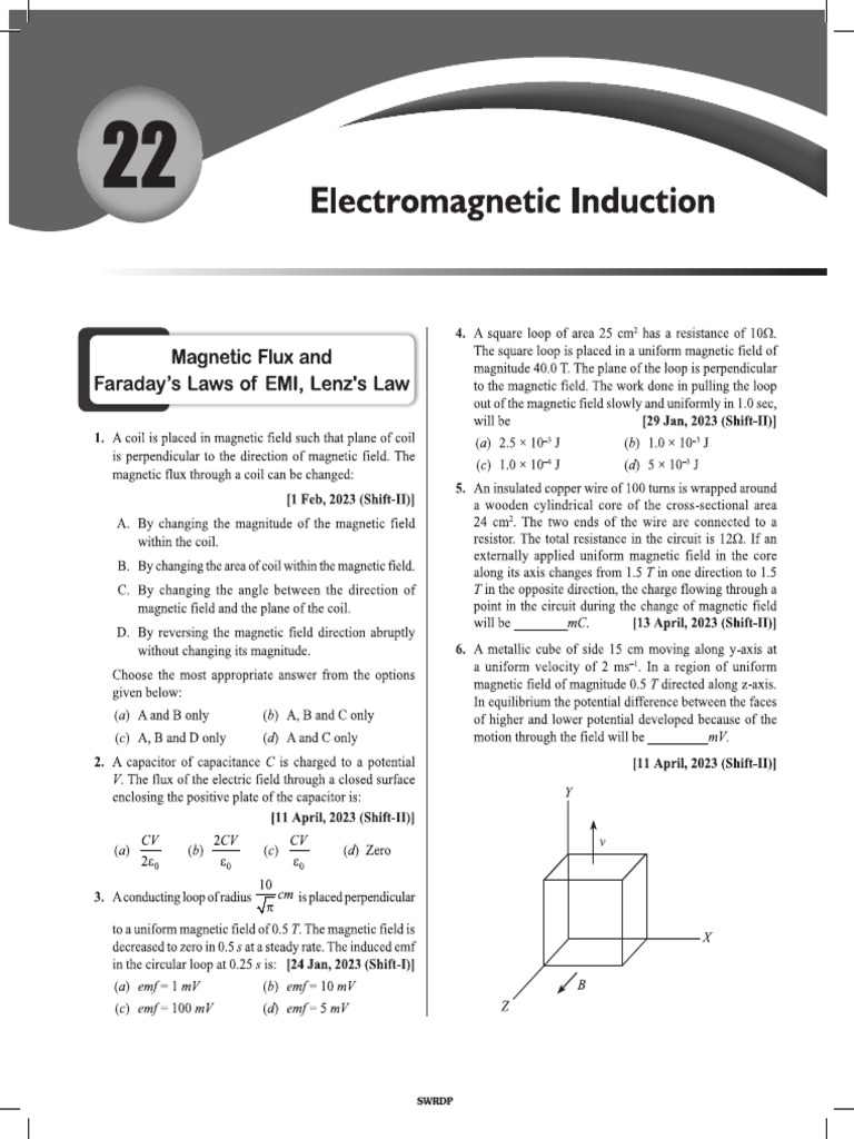 JEE Mains - Electromagnetic Induction - Chapterwise PYQ | PDF