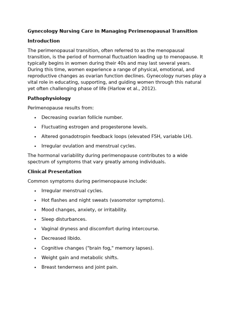 Gynecology Nursing Care in Managing Perimenopausal Transition | PDF ...
