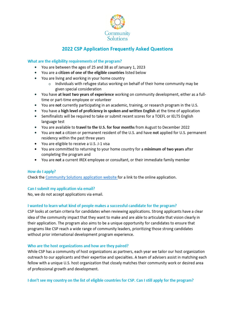 2022 CSP Application Frequently Asked Questions | PDF | International ...