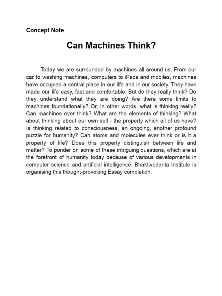 Can Machines Truly Think? Essay Contest | PDF