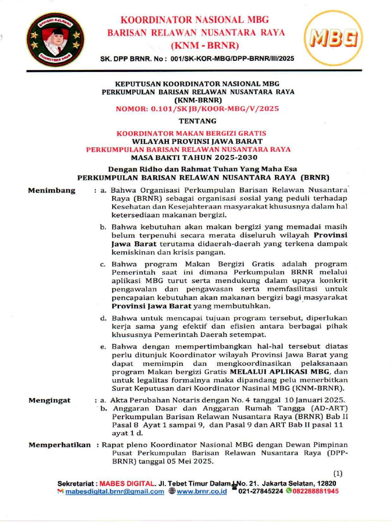 SK Koordinator Wilayah MBG Jawa Barat | PDF