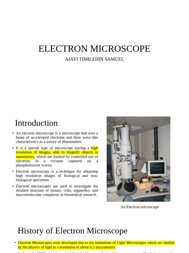 Electron Microscope Presentation | PDF | Microscope | Transmission Electron Microscopy