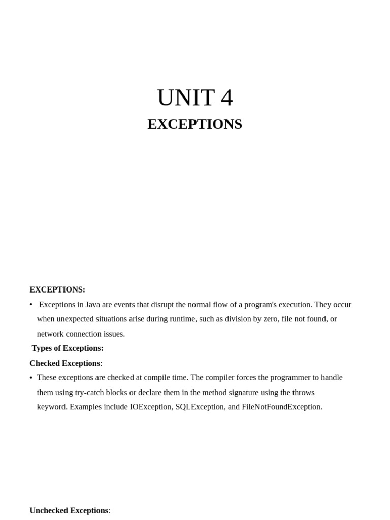 Unit 4 Exceptions | PDF