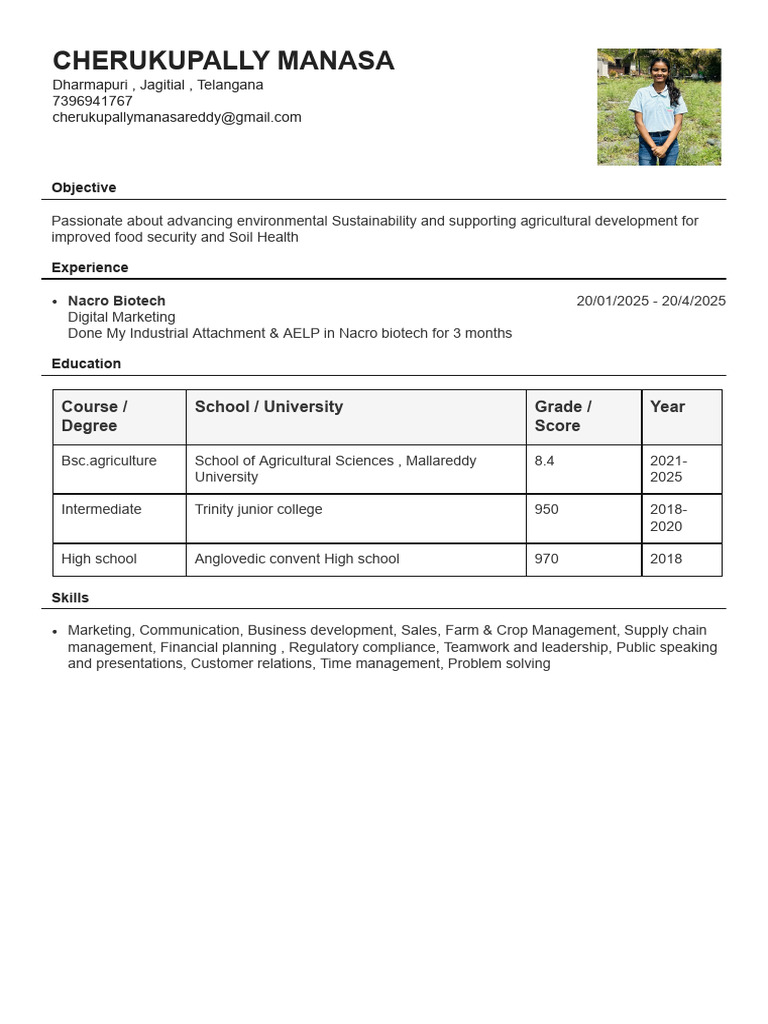 Cherukupally Manasa Resume | PDF