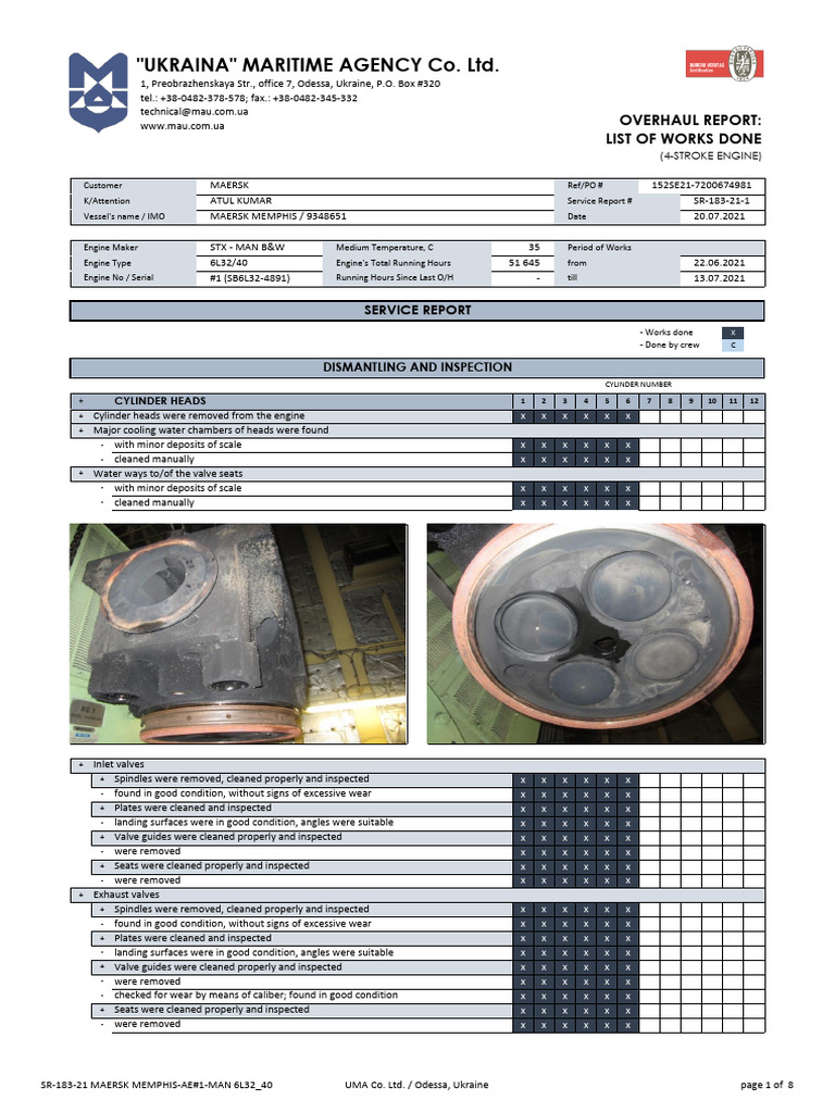SR-183-21-1 Maersk Memphis-Ae#1-Man 6L32 - 40 | PDF | Piston | Mechanical Engineering