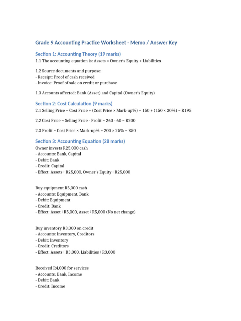 Grade 9 Accounting Memo | PDF