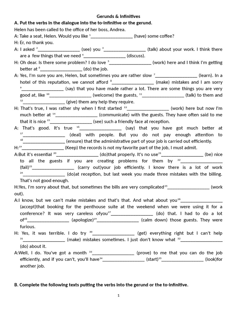 Gerunds & Infinitives Practice (Present&Perfect - Active&Passive) | PDF