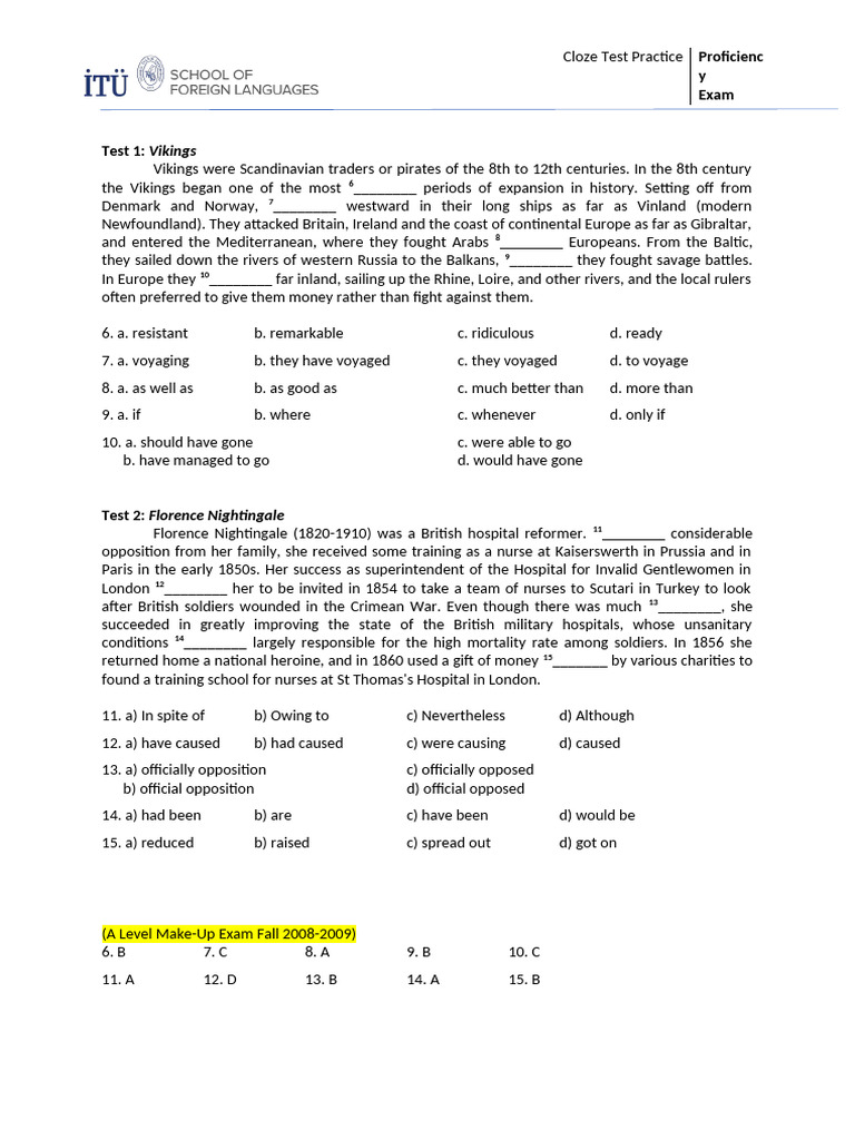 Cloze Test Practice 2 | PDF | Vikings | British Empire