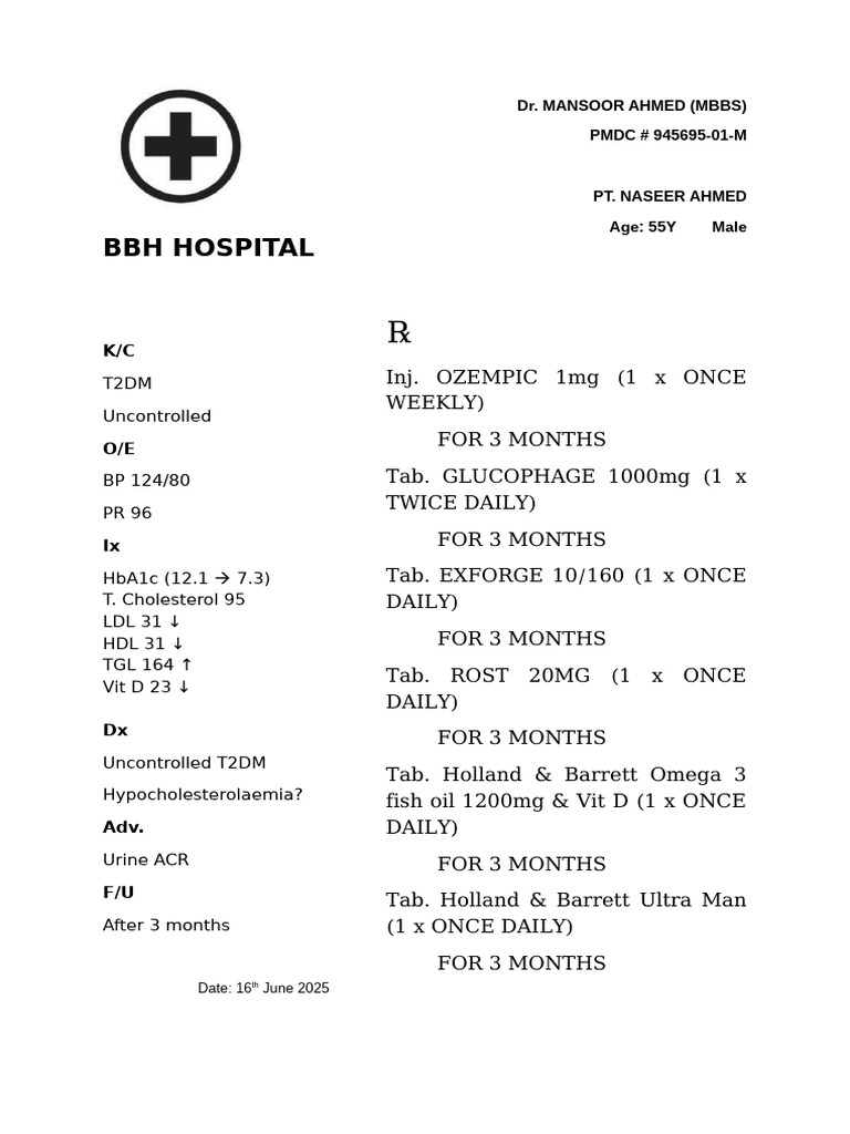 Uncontrolled T2DM Management Plan | PDF