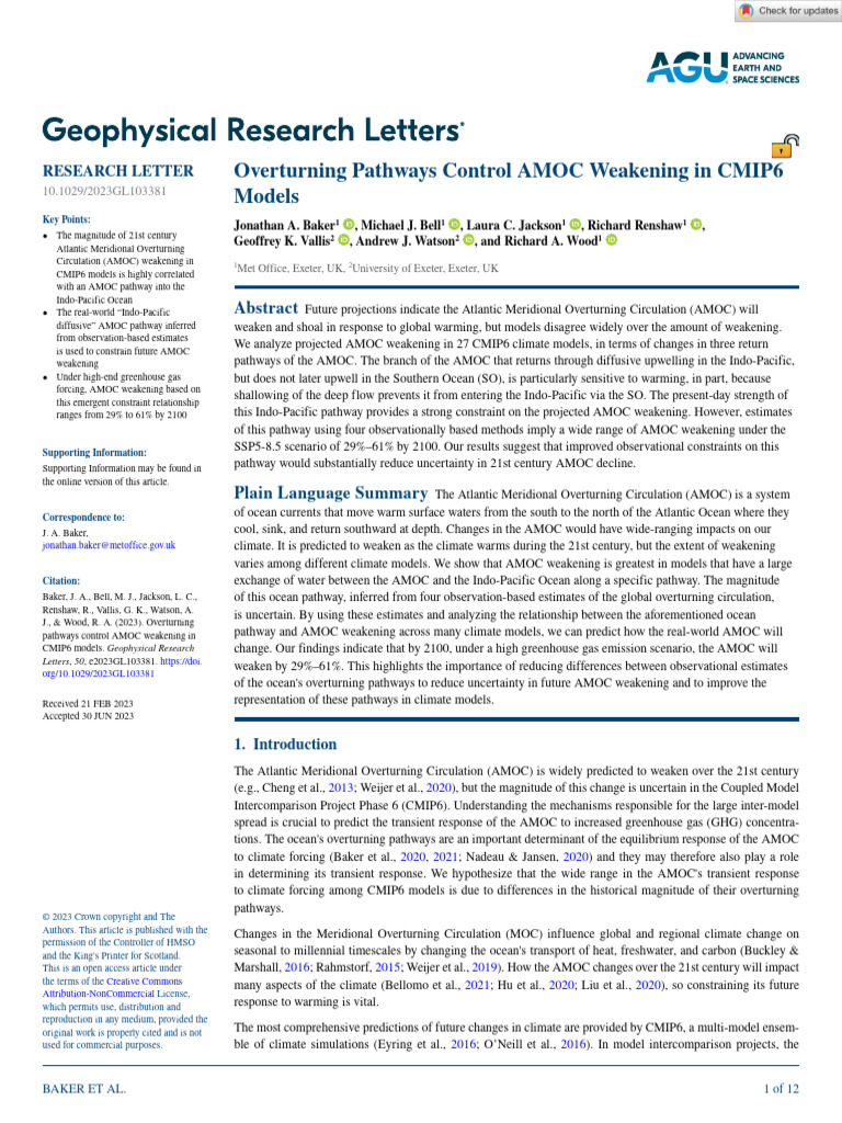 Geophysical Research Letters - 2023 - Baker - Overturning Pathways ...