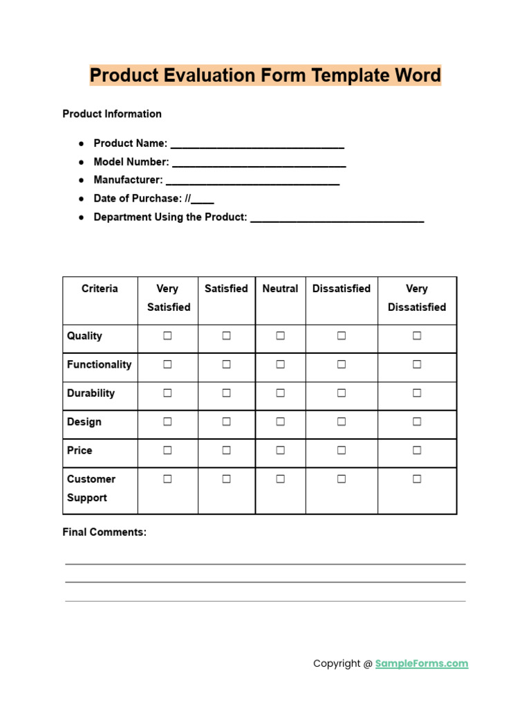 Product Evaluation Form Template Word | PDF