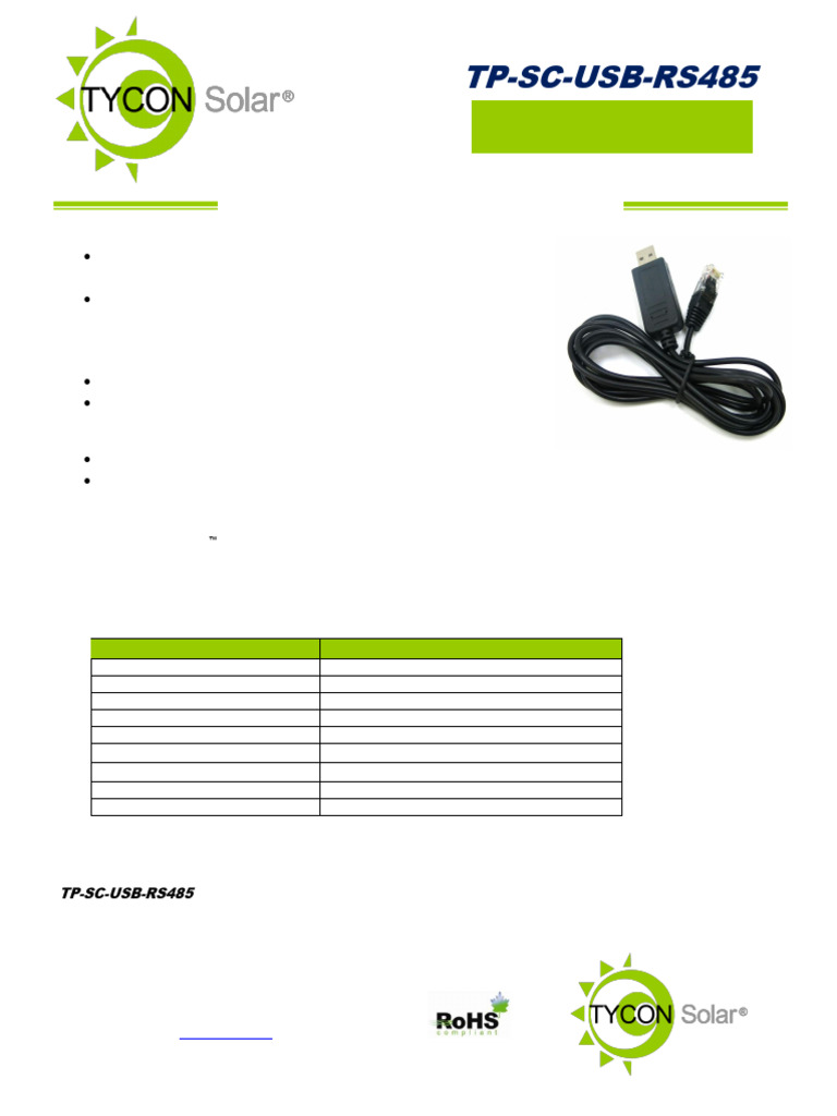TP-SC-USB-RS485 Adapter Cable Spec Sheet | PDF | Usb | Personal Computers