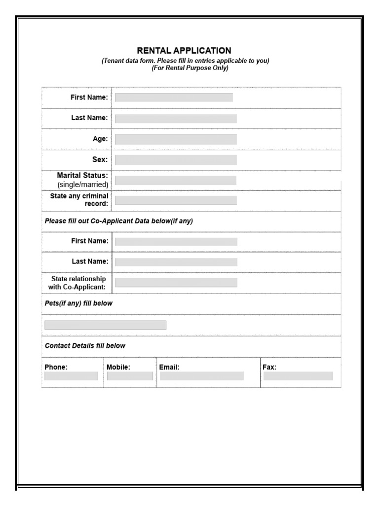 Rental Application Form Template | PDF