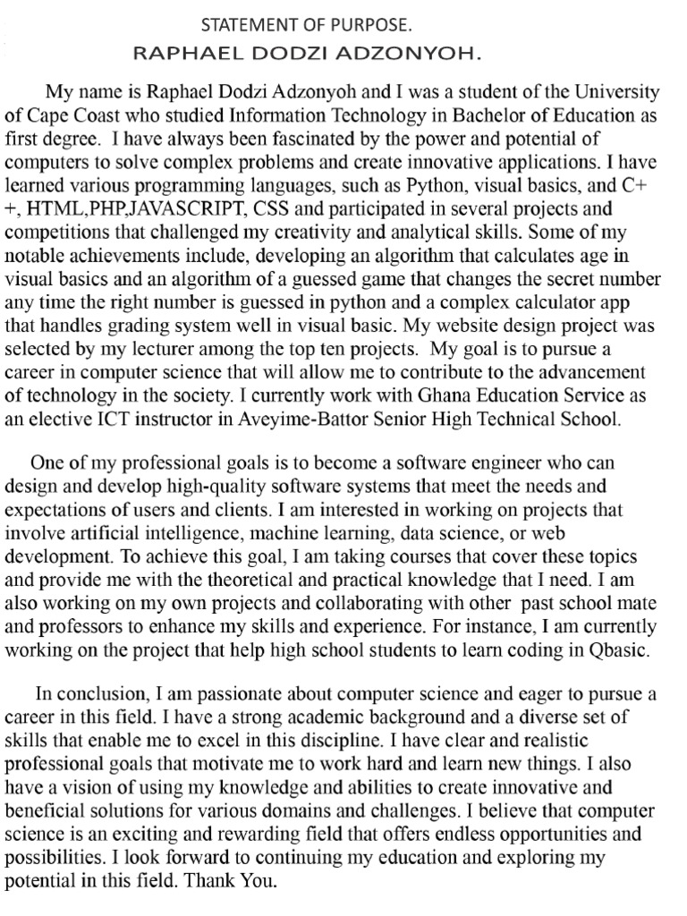 Statement of Purpose | PDF