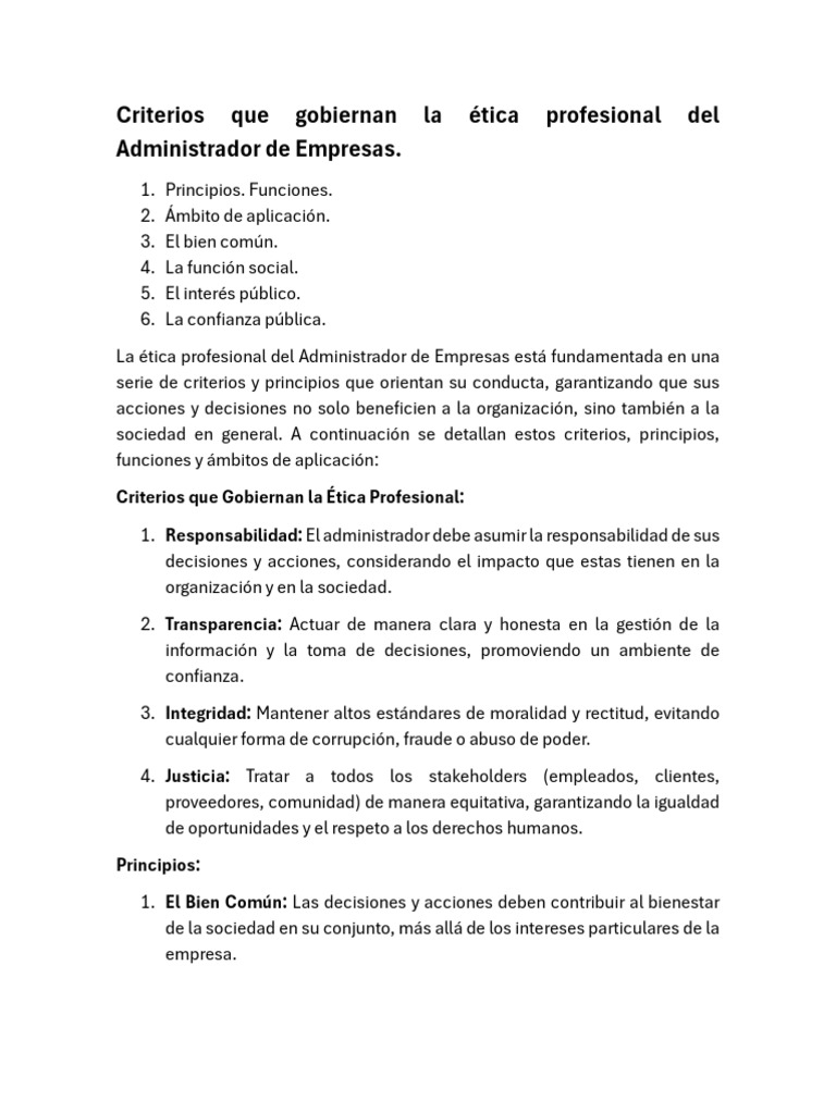 3 Criterios Que Gobiernan La Ética Profesional Del Administrador de Empresas. | PDF | Business ...