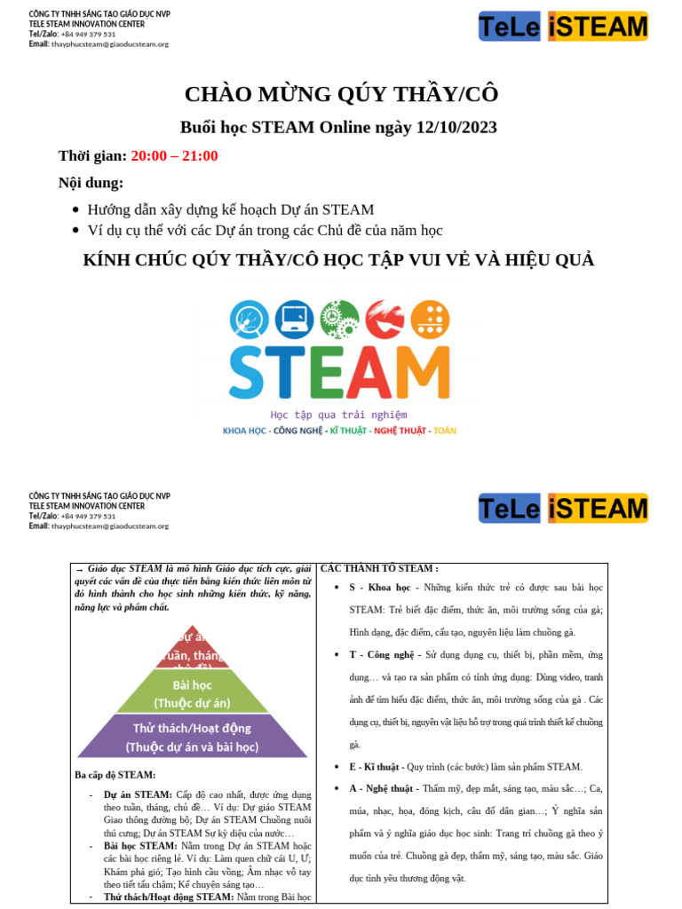 TeLe iSTEAM - Hướng dẫn lập kế hoạch Dự án STEAM | PDF