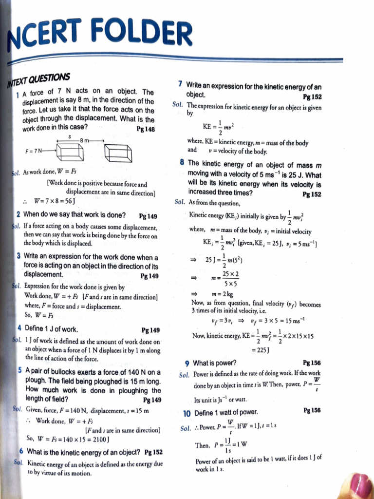 Work Energy NCERT and Extra Q Ans | PDF | Force | Velocity