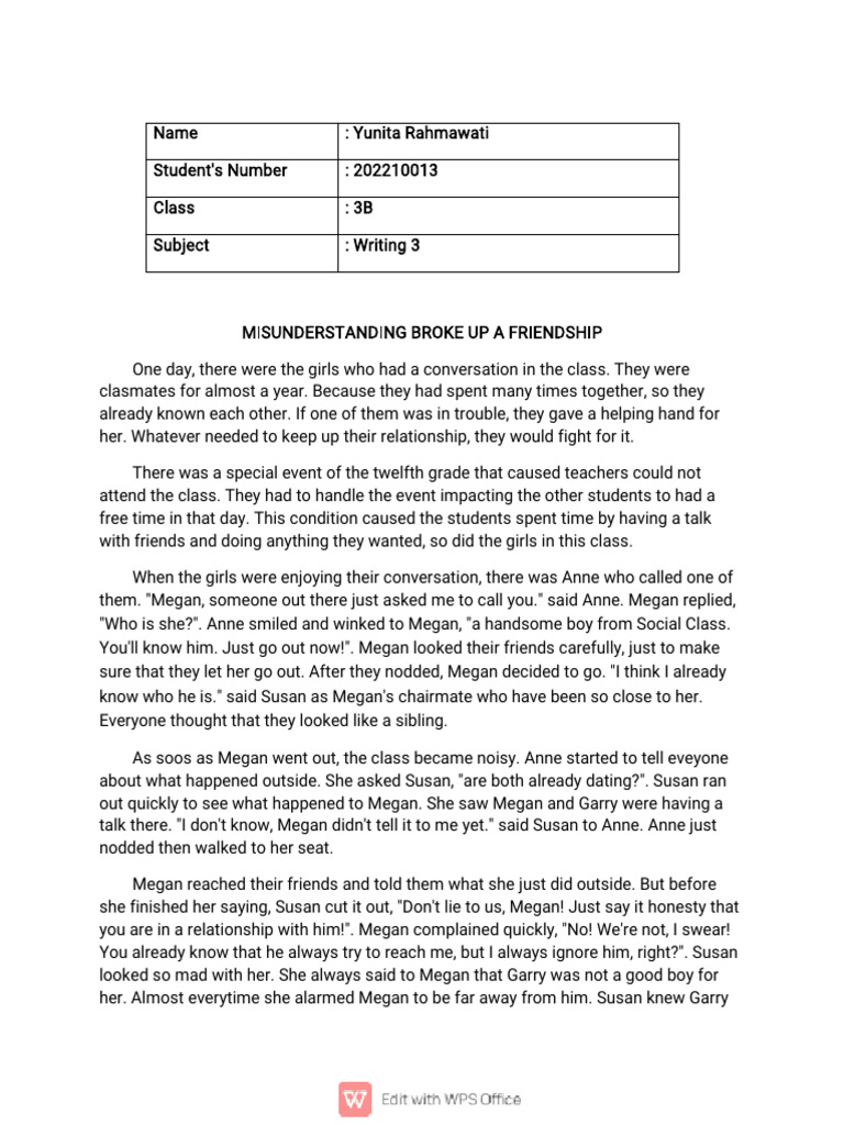 Friendship Ruined by Misunderstanding | PDF