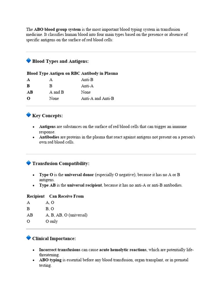 Blood Types and Antigens:: ABO Blood Group System | PDF