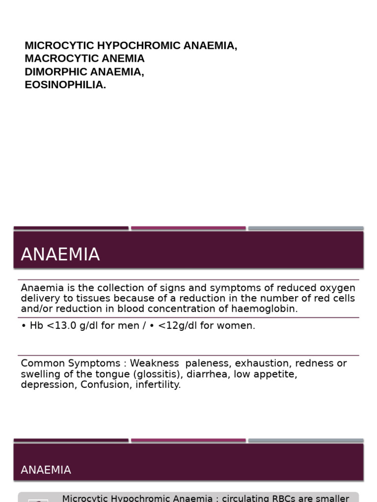 MCHC Dimorphic Anemia and Eosinophilia | PDF | Anemia | Clinical Pathology