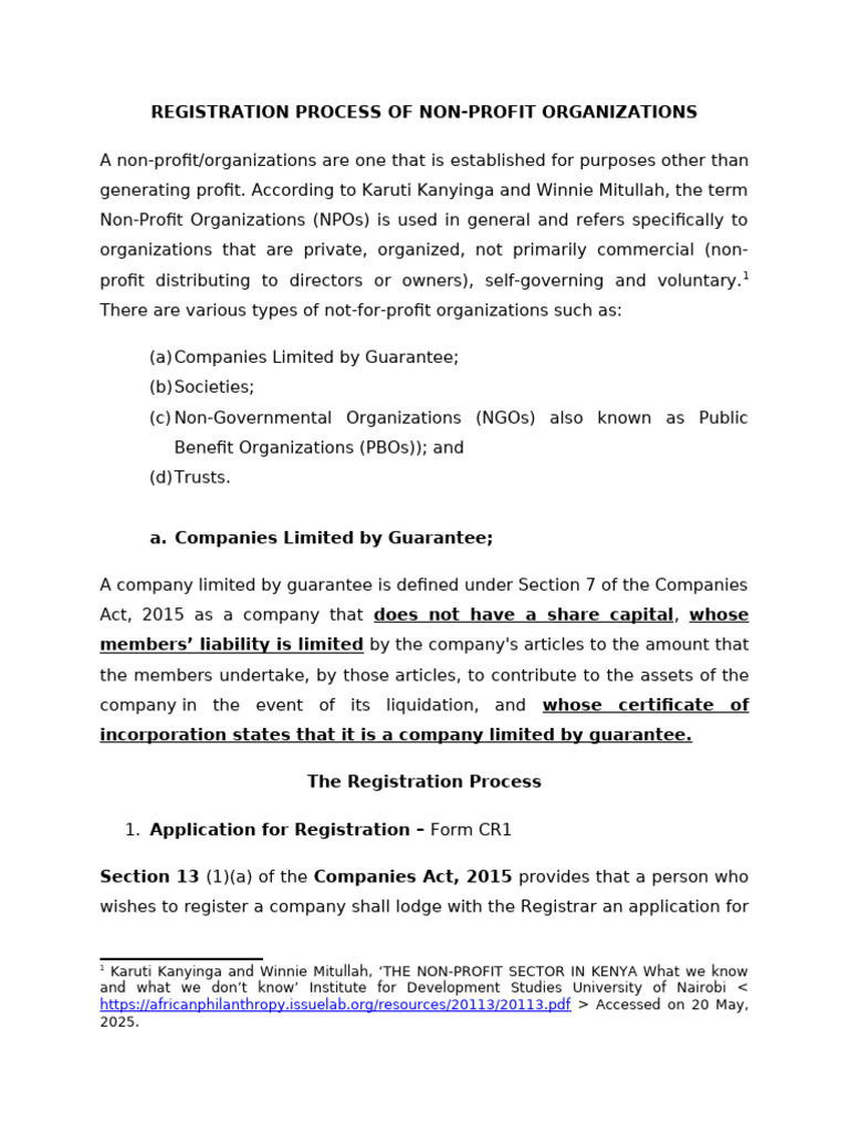 Non-Profit Organization Registration in Kenya | PDF | Charitable ...
