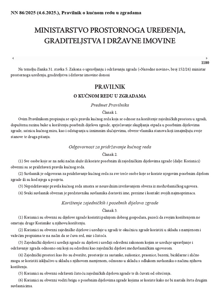 Pravilnik o Kućnom Redu U Zgradama | PDF