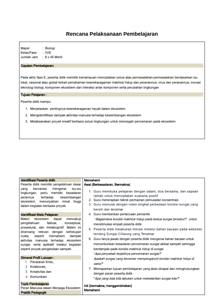 Contoh RPP Deep Learning Mata Pelajaran Kimia | PDF
