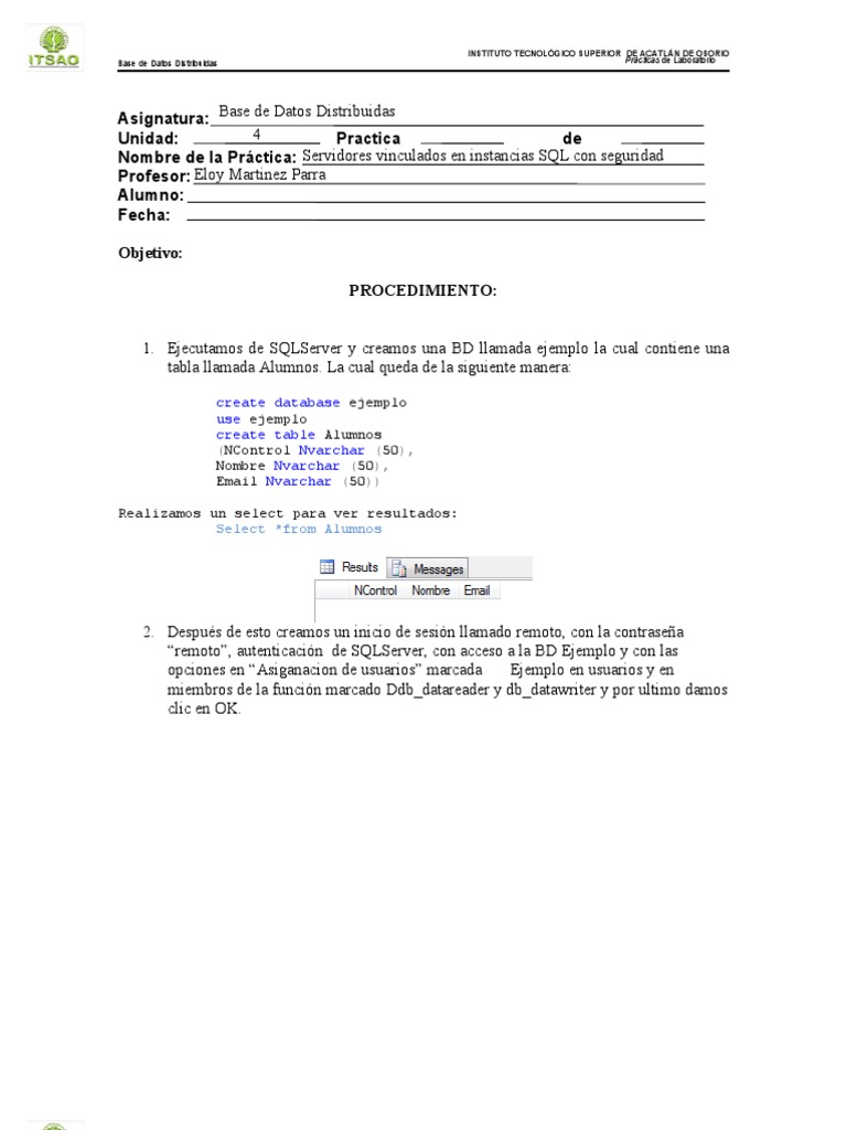 Reporte Sobre Servidores Vinculados | PDF | Servidor SQL de Microsoft | Bases de datos