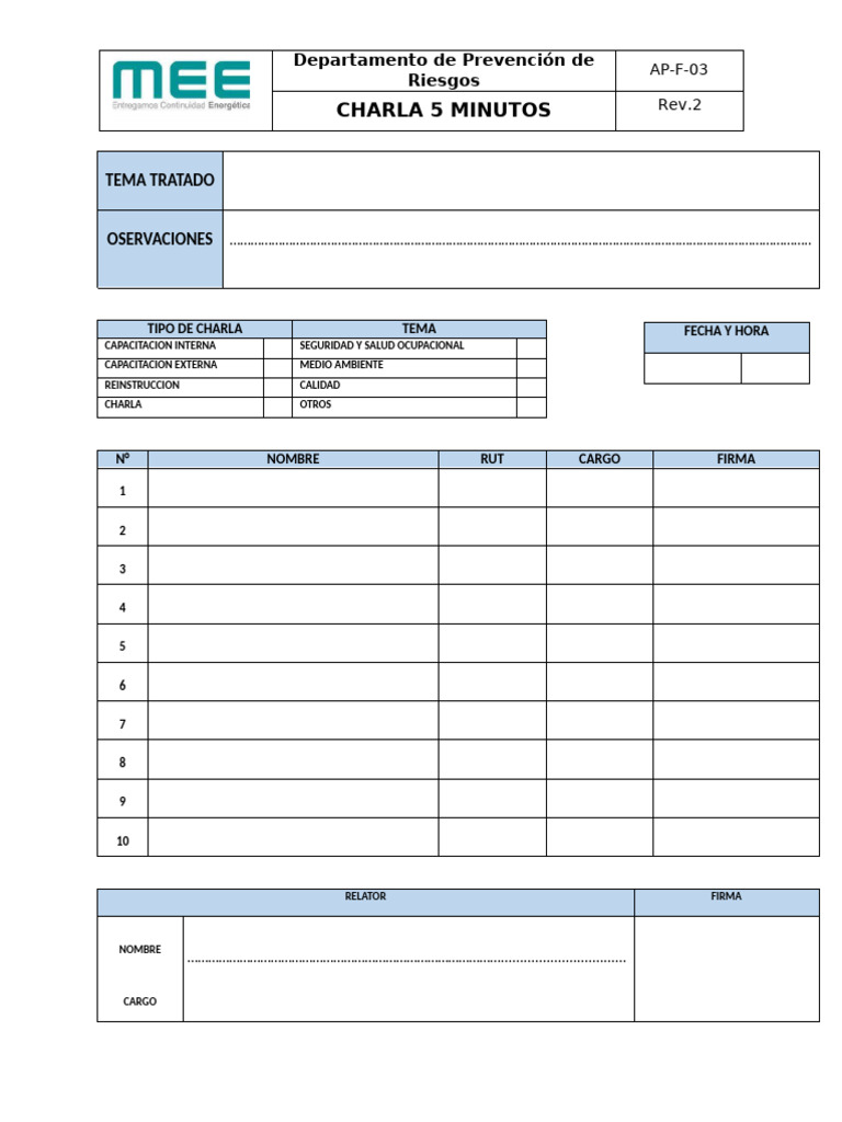Formato Charla 5 Minutos | PDF