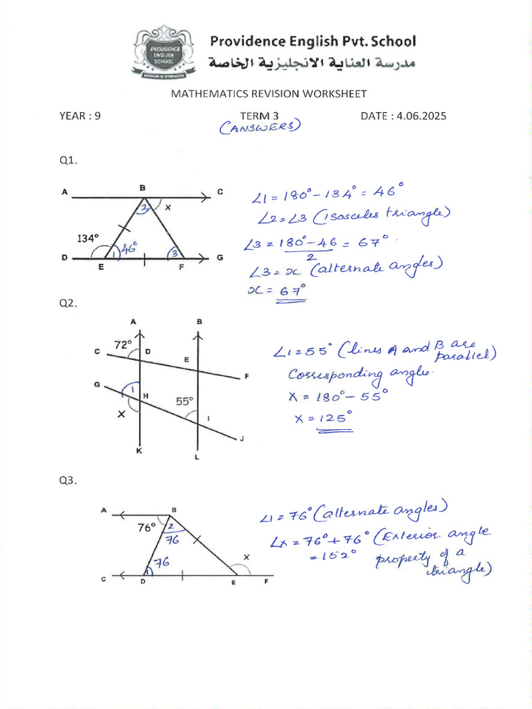 Revision Worksheet For Math With Answers | PDF