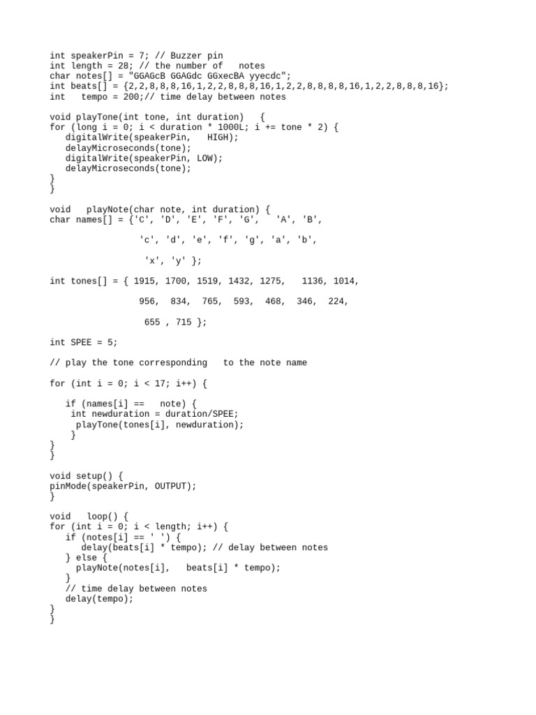 Happy Birthday Music Arduino Code | PDF