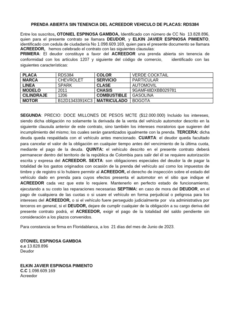 Contrato de Prenda | PDF | Pagos
