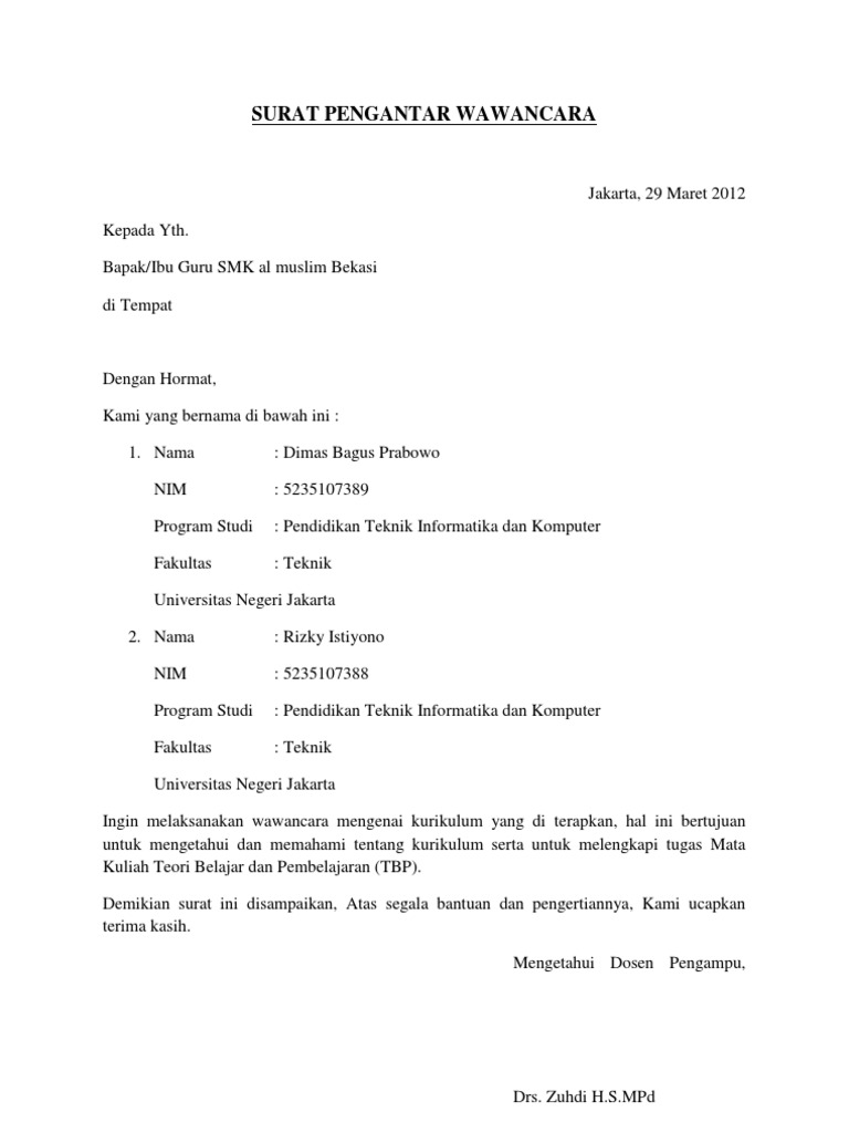 Surat Pengantar Wawancara TBP | PDF