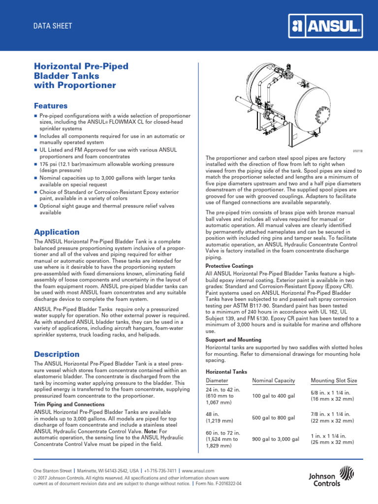 Horizontal Pre-Piped Bladder Tanks | PDF | Pipe (Fluid Conveyance) | Valve