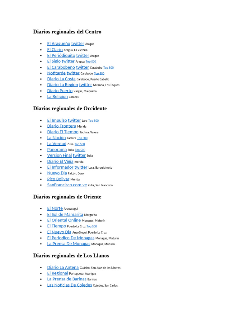 Diarios Regionales de Venezuela | PDF
