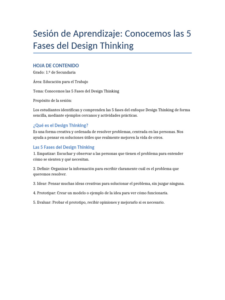 Sesion Design Thinking 1ro Secundaria | PDF