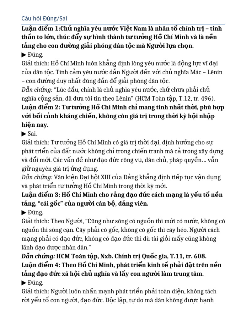 30 Cau Hoi Dung Sai TTHCM | PDF