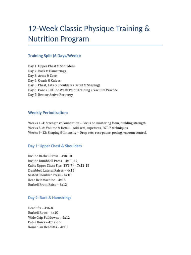 Classic Physique 12 Week Program Shahji en Full | PDF | Weight Training